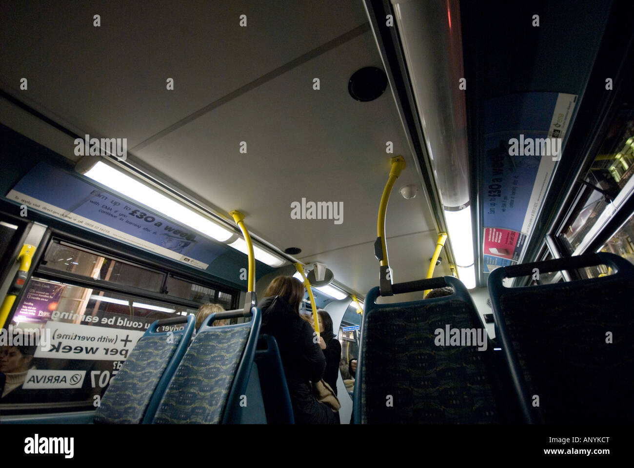 empty sits inside red autobus by night London Stock Photo - Alamy