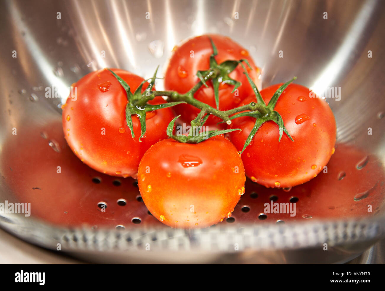 Tomatoes being washed in a colander Stock Photo - Alamy