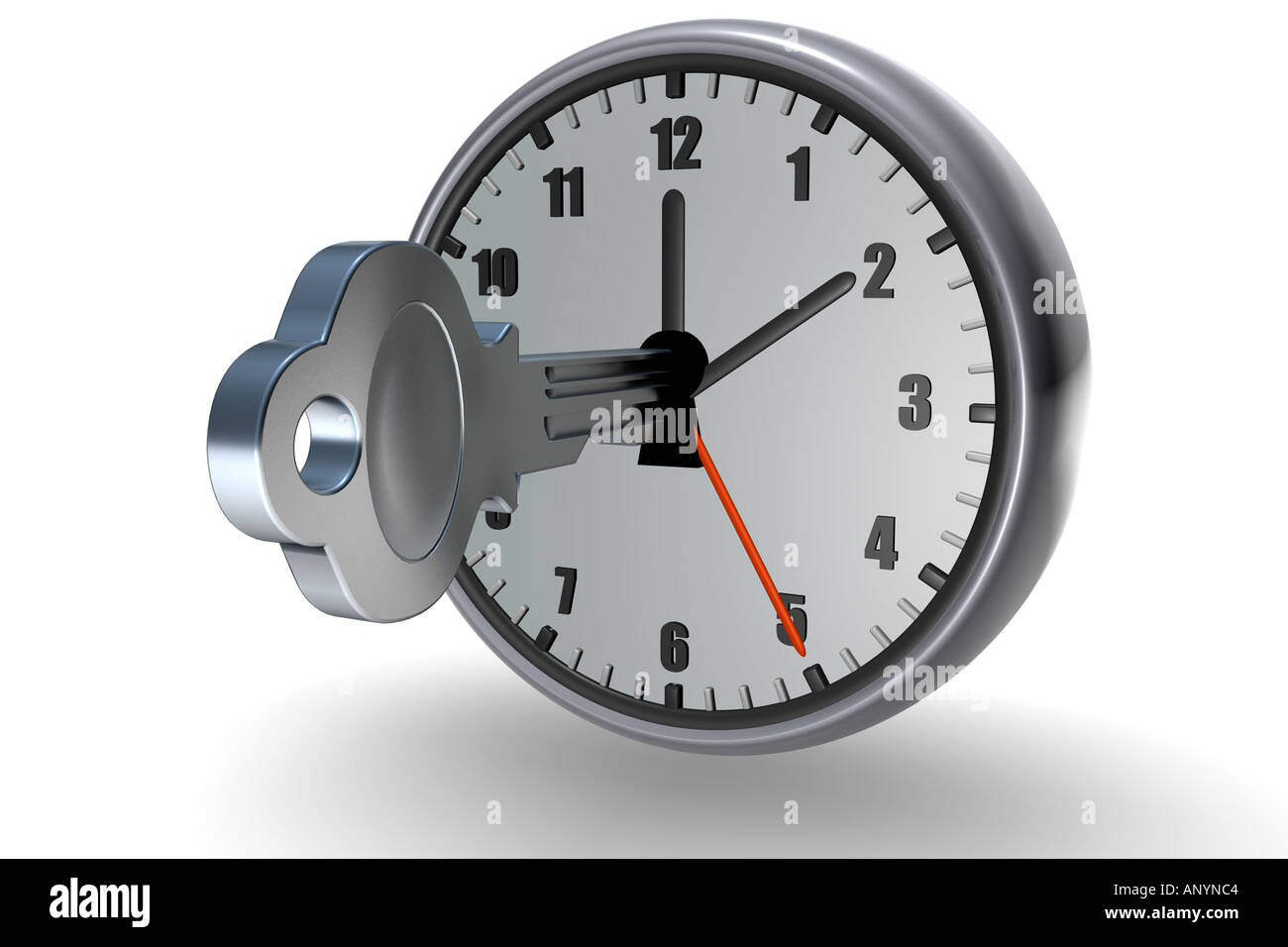 Key entering clock Stock Photo - Alamy