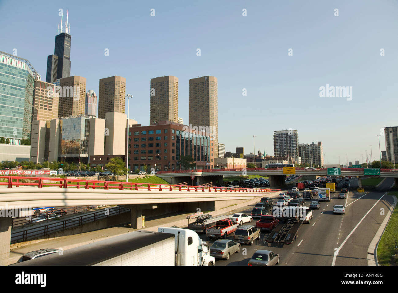 ILLINOIS Chicago Traffic on Kennedy highway interstate system Sears ...