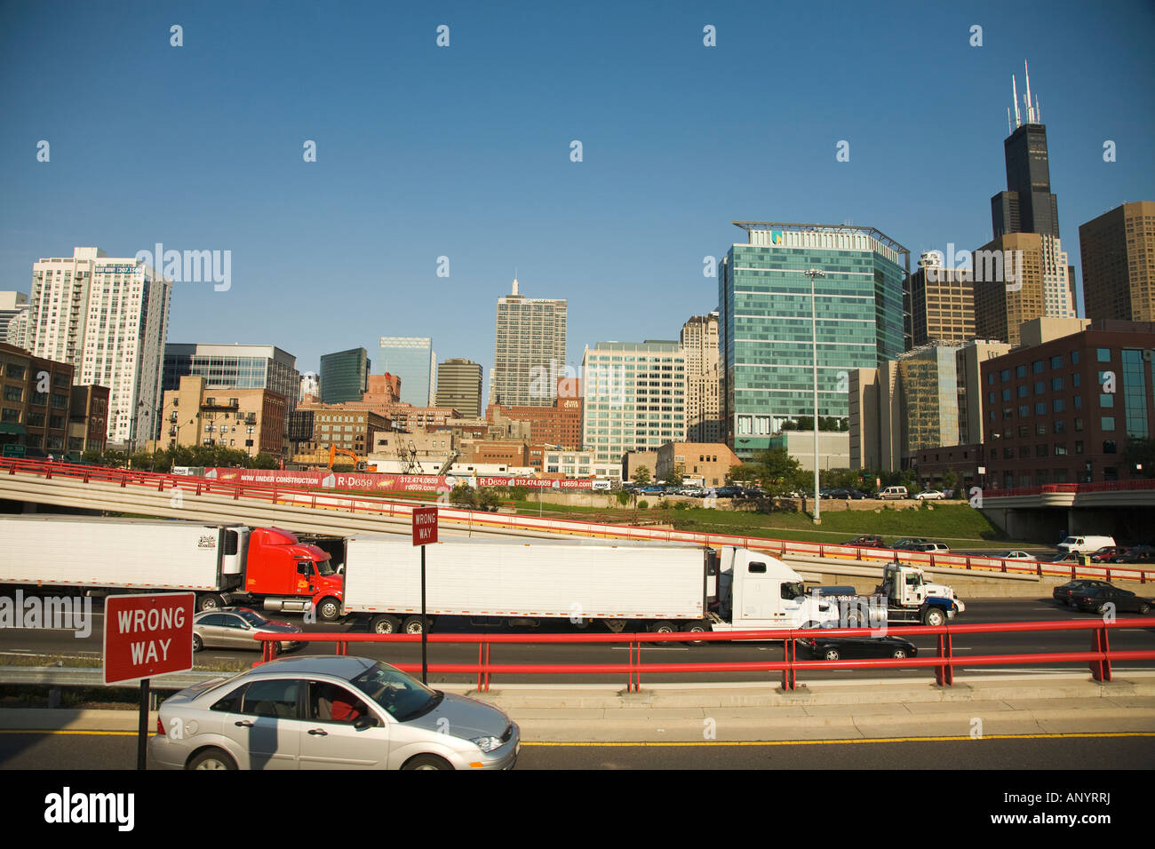 ILLINOIS Chicago Traffic on Kennedy highway interstate system wrong way ...