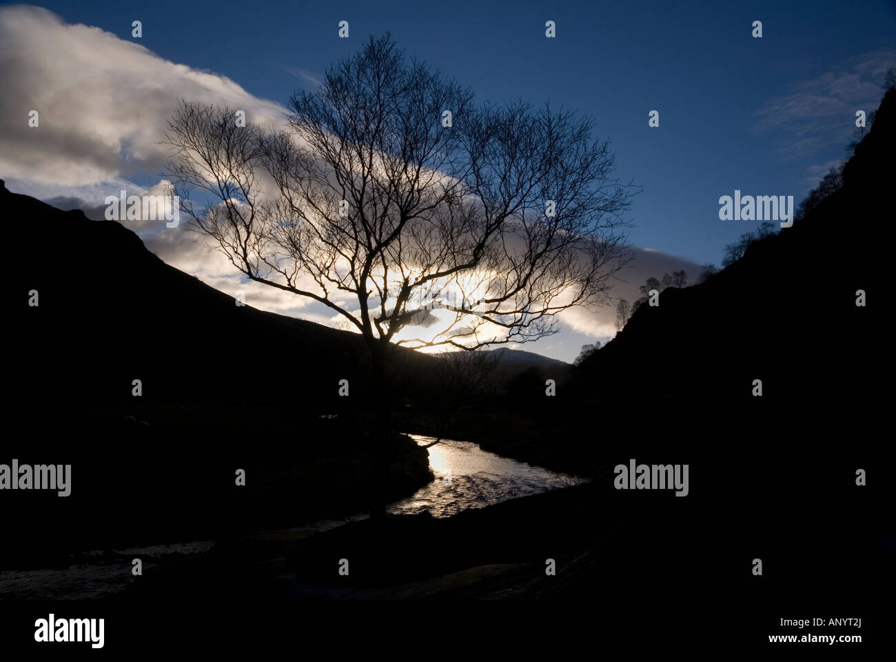 dawn silhouette in watendlath valley cumbria Stock Photo - Alamy