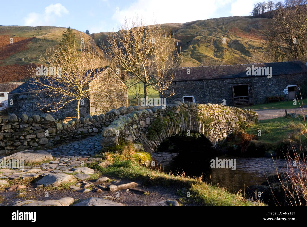 watendlath farm and bridge cumbria Stock Photo - Alamy