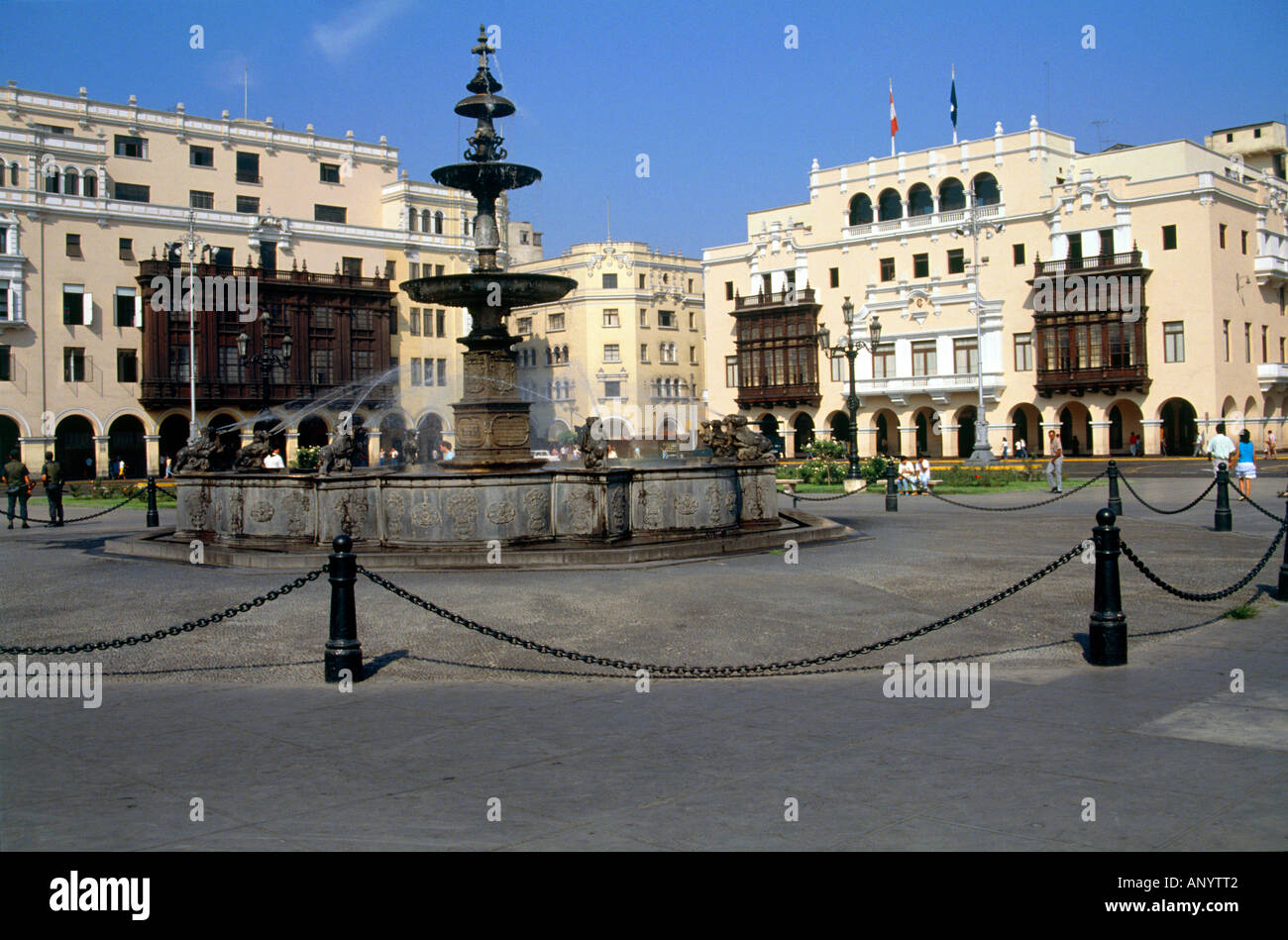 main square plaza mayor government buildings city of lima peru Stock ...