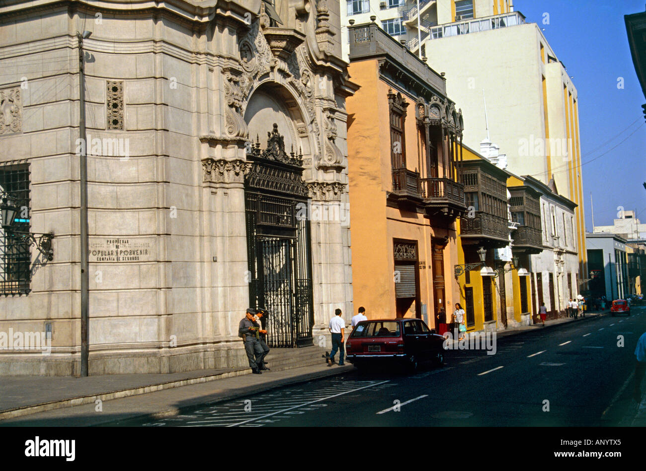 timber balconies of colonial buildings city of lima peru Stock Photo ...