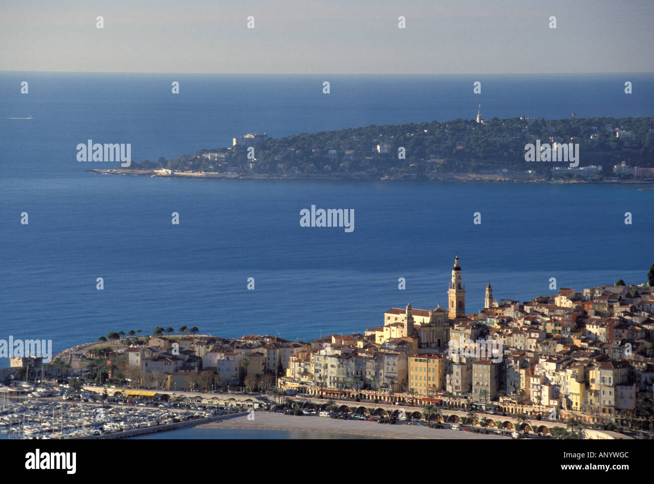 Europe, France, Cote D'Azure, Menton. Cap Martin in background Stock ...