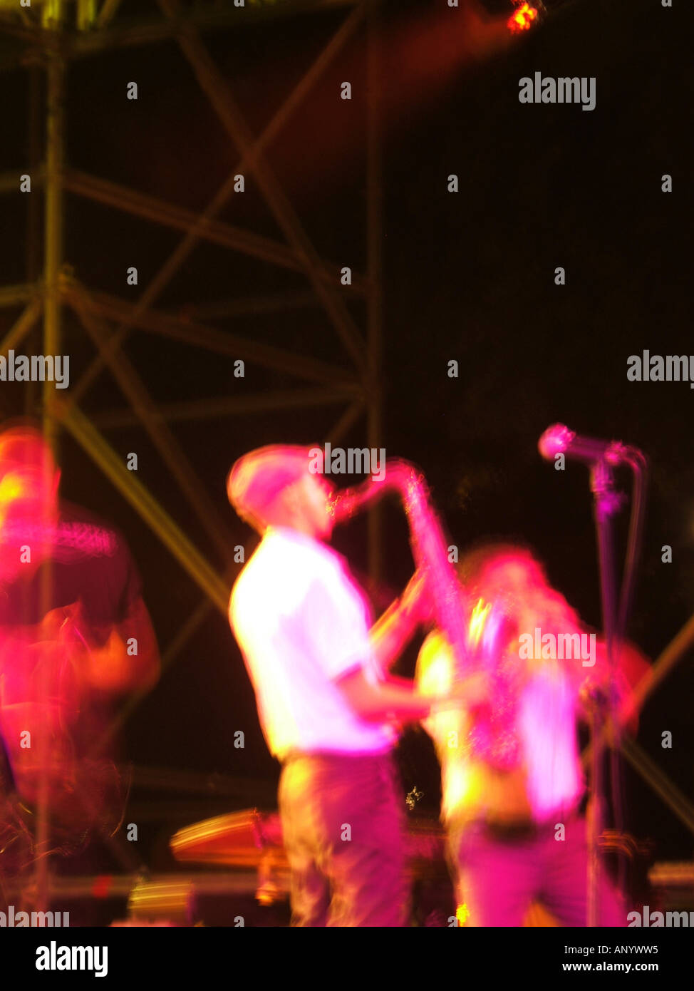 music band playing in open air gig at night Stock Photo - Alamy