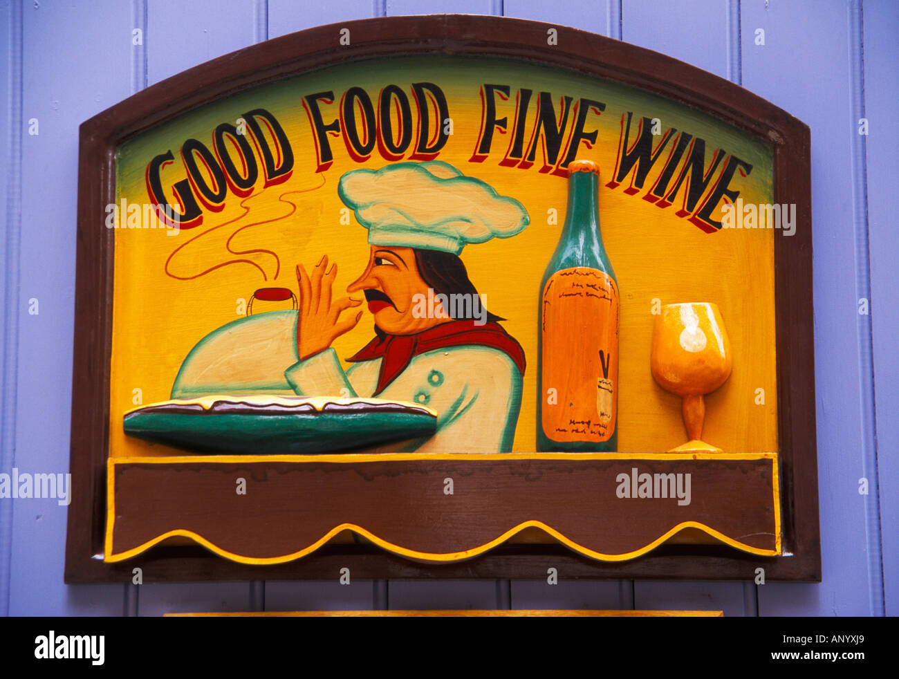 Good Food Fine Wine restaurant sign in France Stock Photo - Alamy