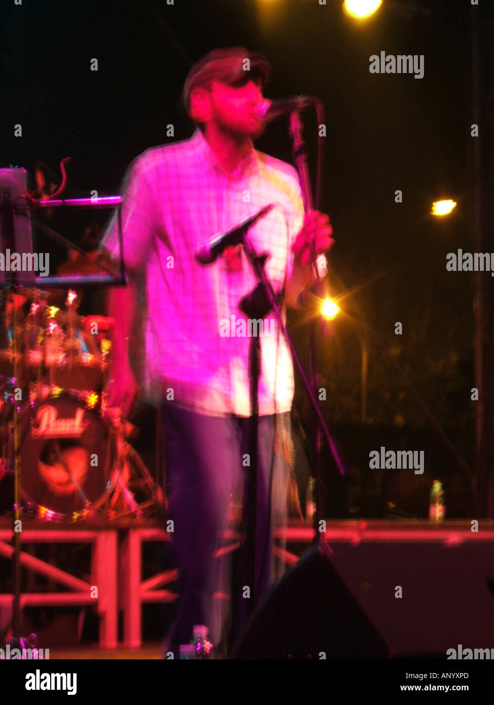 band playing in open air concert gig at night Stock Photo - Alamy