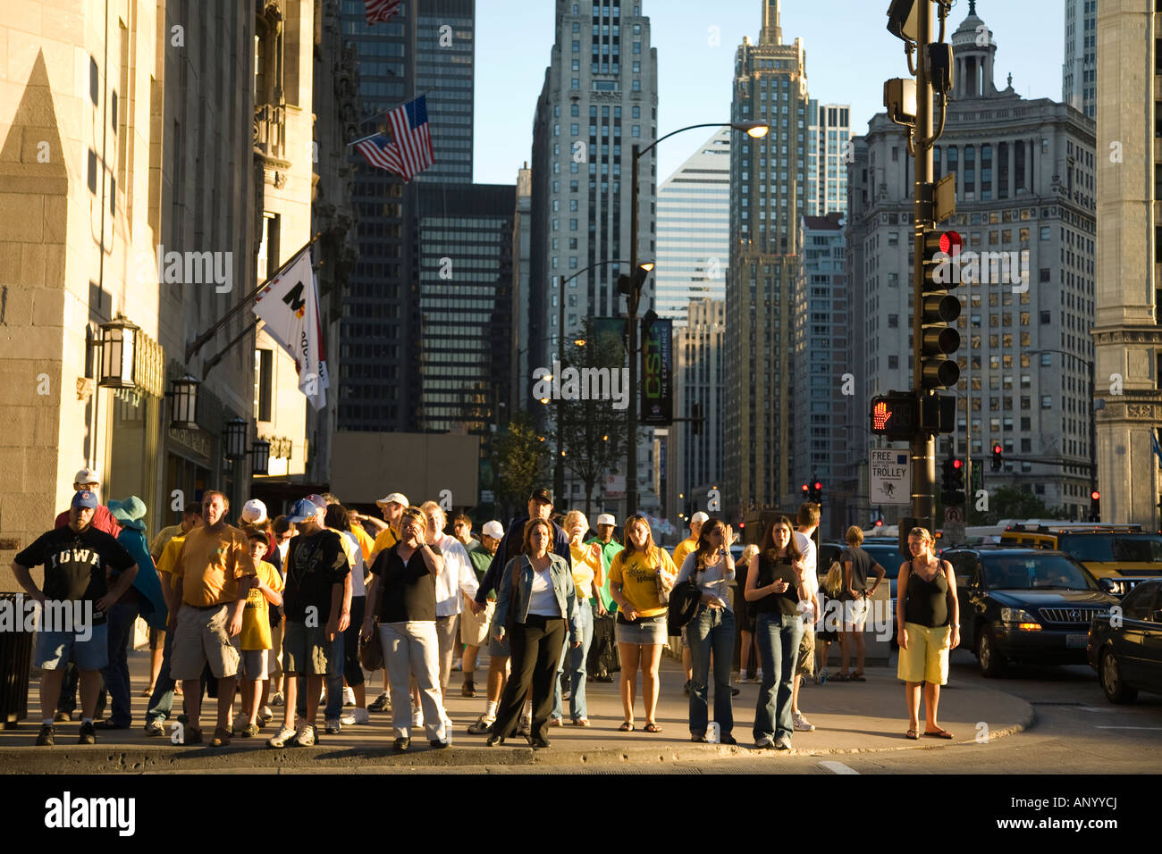 ILLINOIS Chicago Crowd of people on Michigan Avenue waiting for walk ...