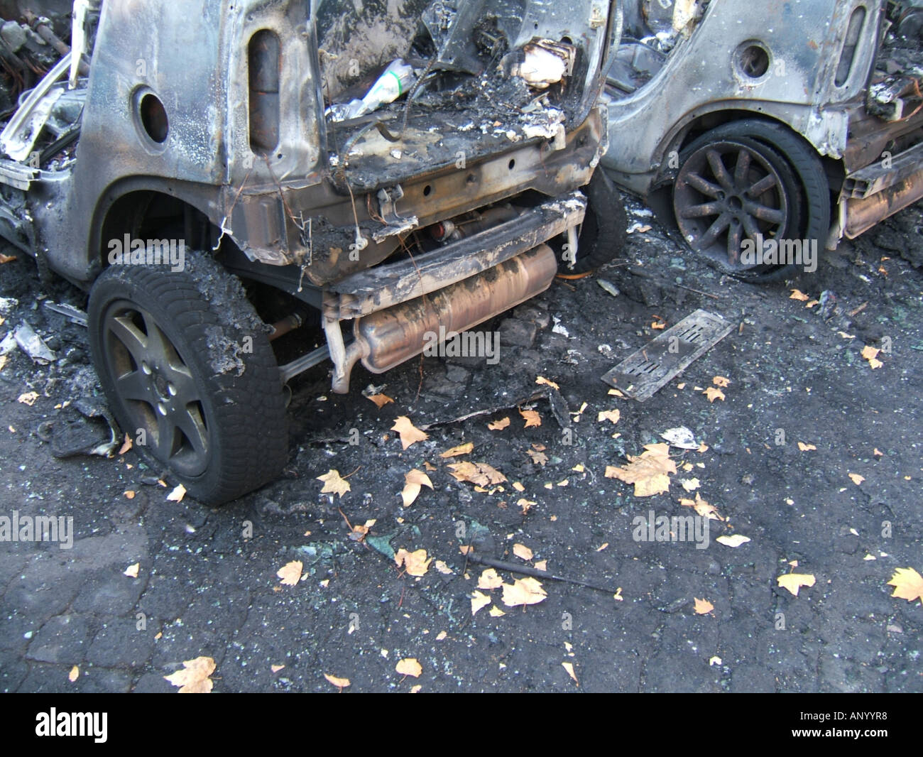two burnt smart cars Stock Photo - Alamy