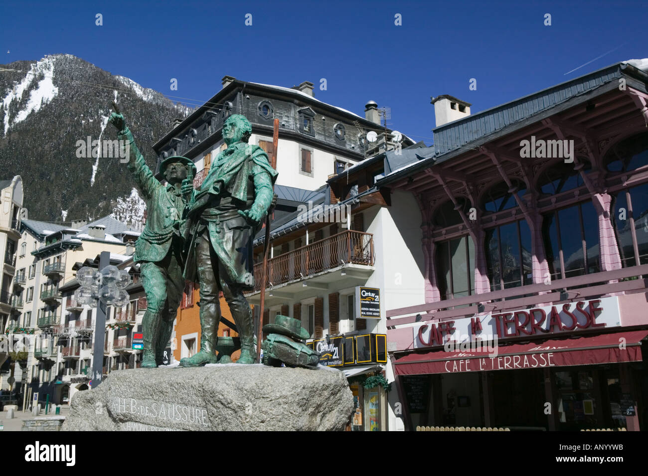 FRANCE, French Alps , CHAMONIX, MONT, BLANC. Statue of Dr. Michel ...