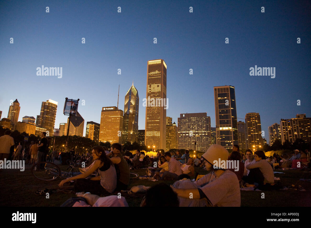 ILLINOIS Chicago Crowd of people sitting in Grant Park Petrillo stage ...