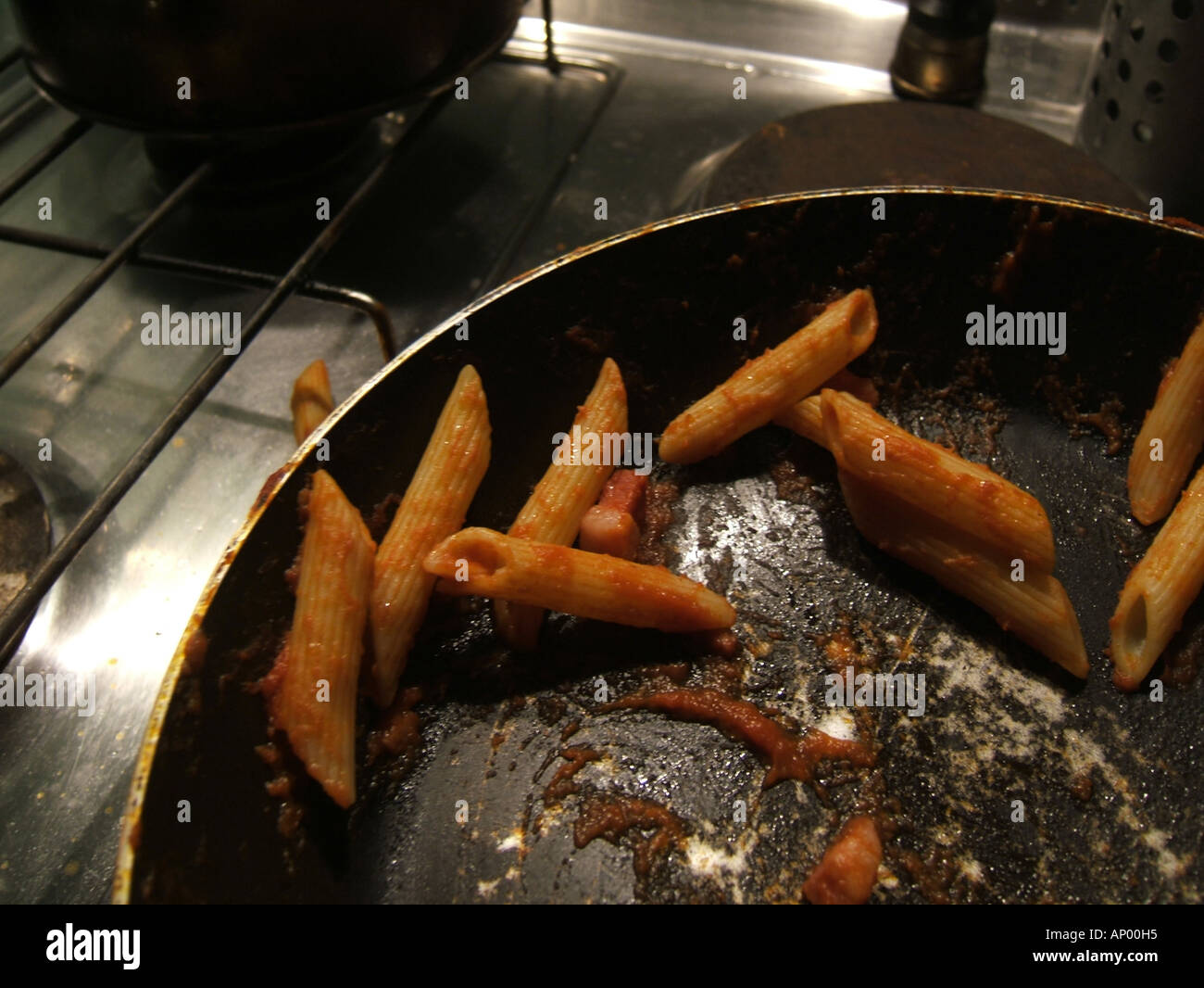 pasta quills left in saucepan in dark kitchen Stock Photo - Alamy
