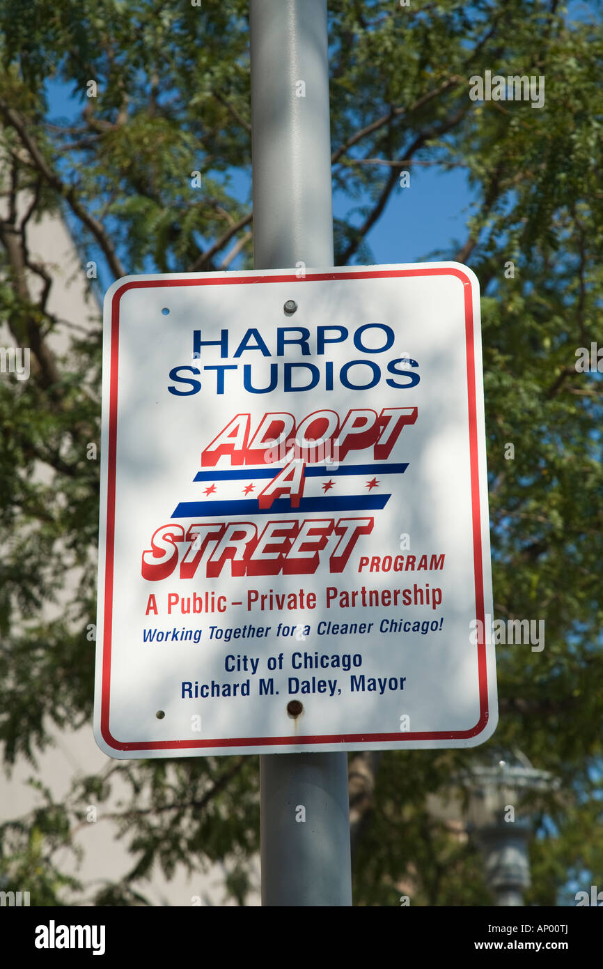 ILLINOIS Chicago Harpo Studios Adopt a Street program participant sign ...