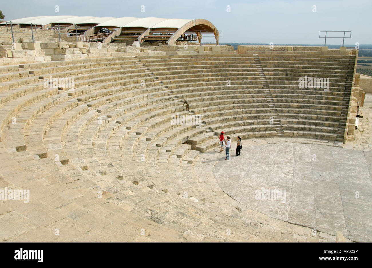Primary school pupils on guided tour amphitheatre in ancient site of ...