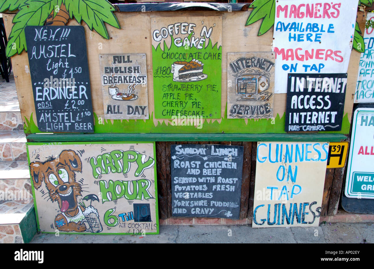 Sign outside bar in Protaras on the Mediterranean island of Cyprus EU ...