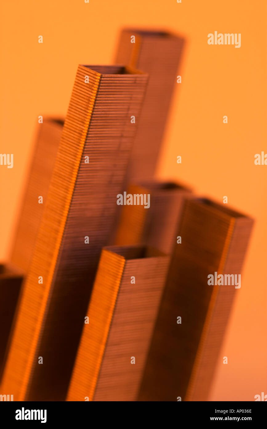 Staples in an office block formation Macro cityscape in orange Stock ...
