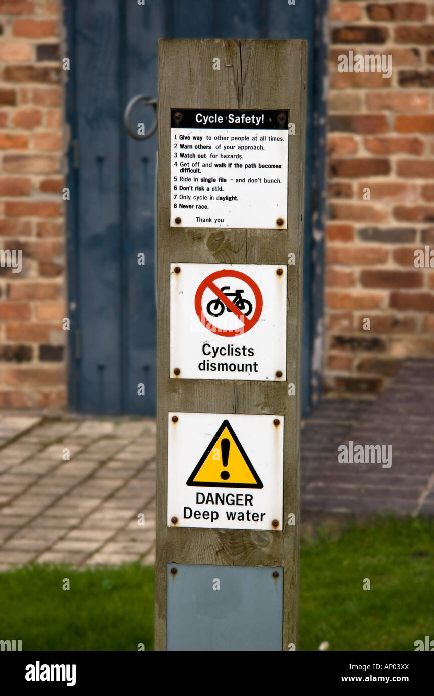 Safety signs, Ashby Canal, Moira, Leicestershire, England Stock Photo ...