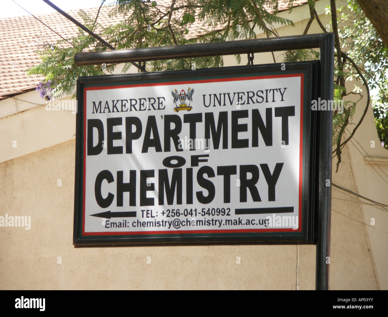 Signboard for Department of Chemistry on Makerere University Campus ...