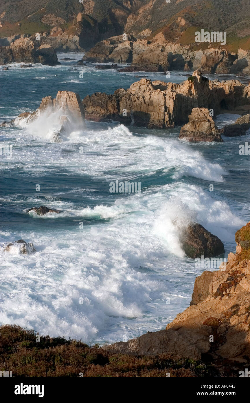PACIFIC OCEAN WAVES crash on the rocky coastline at GARRAPATA STATE ...