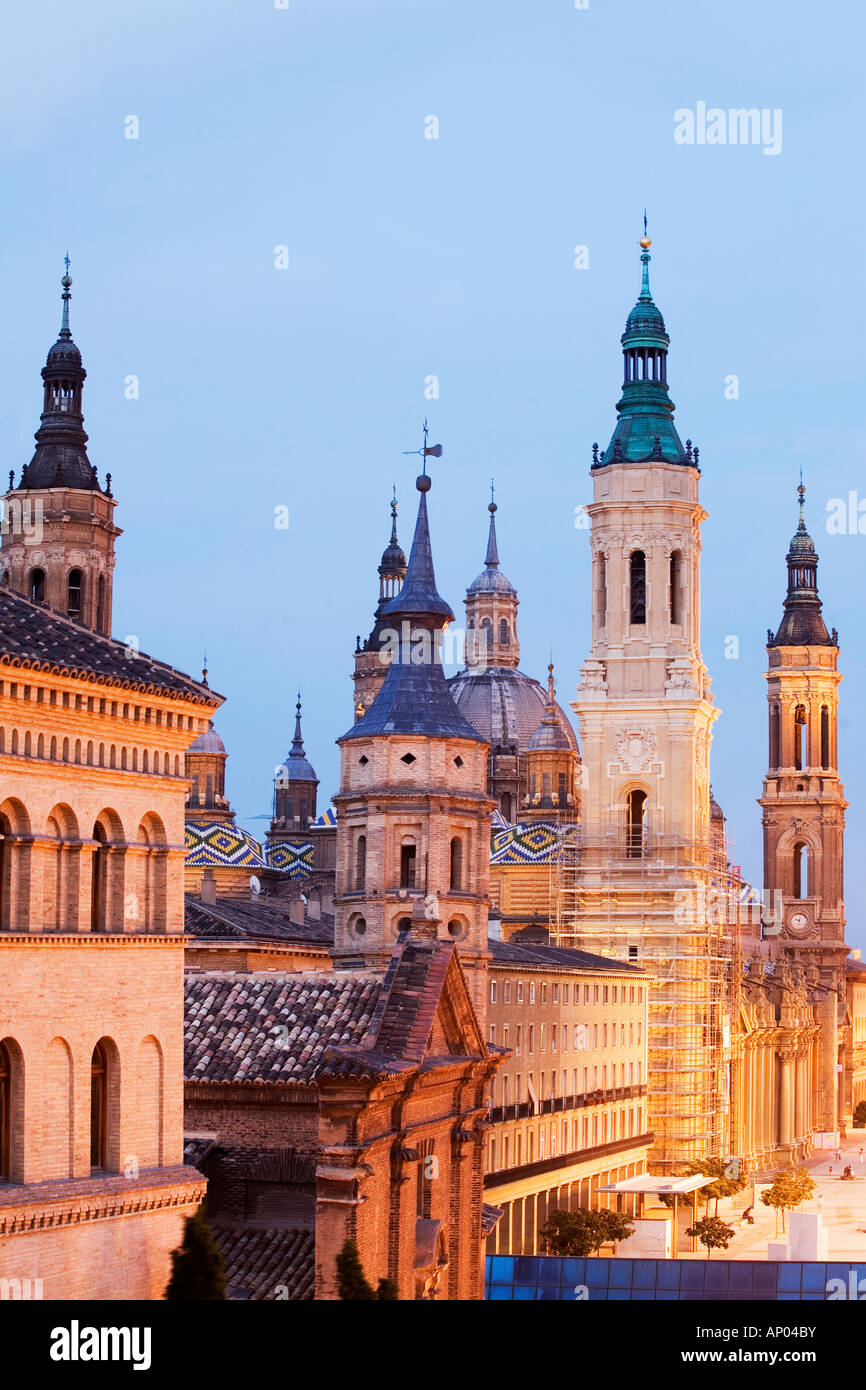 Cathedral Basilica de Nuestra Senora del Pilar at dusk, Zaragoza, Spain ...
