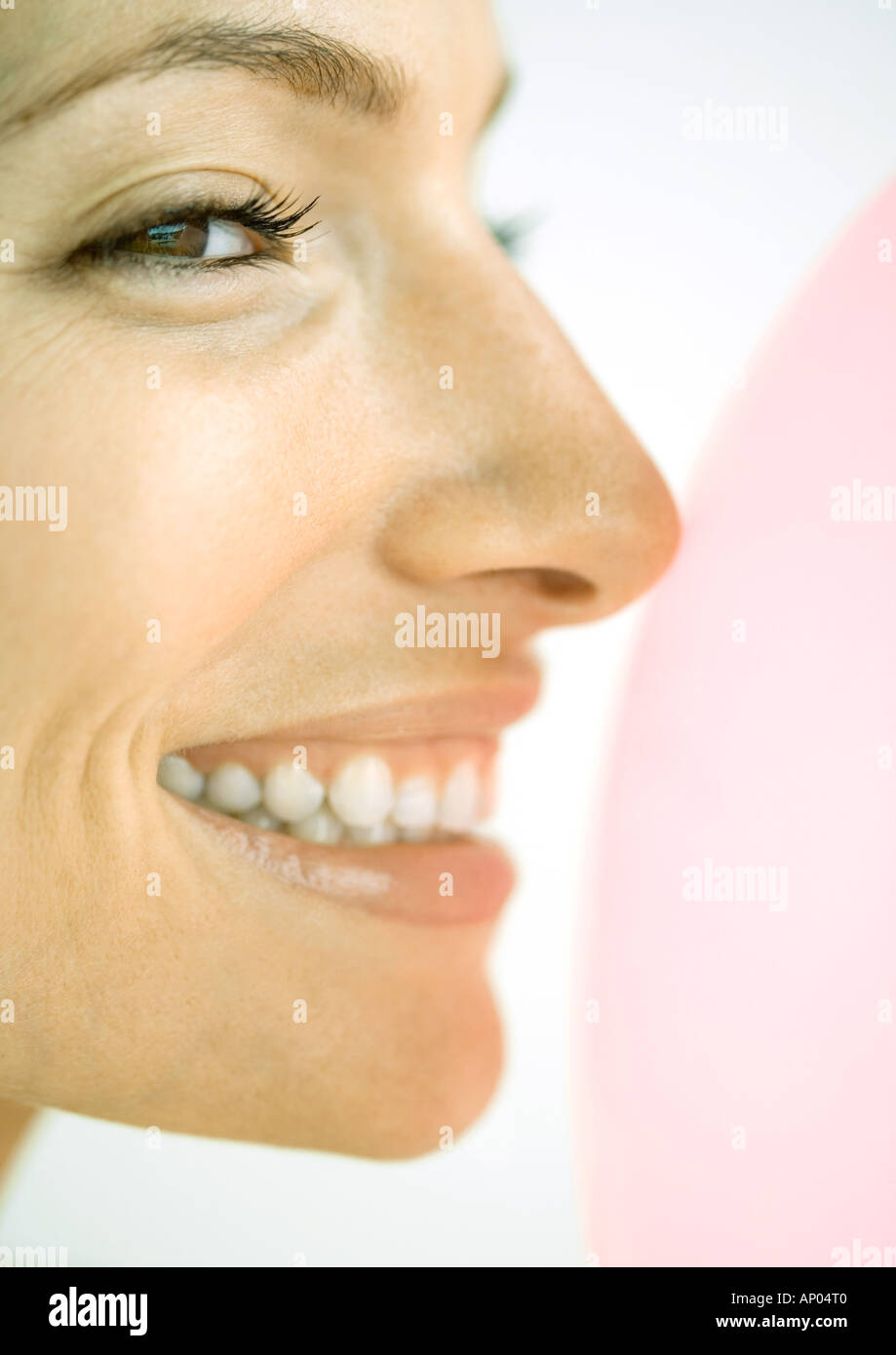 Woman smiling, close-up profile of face Stock Photo - Alamy