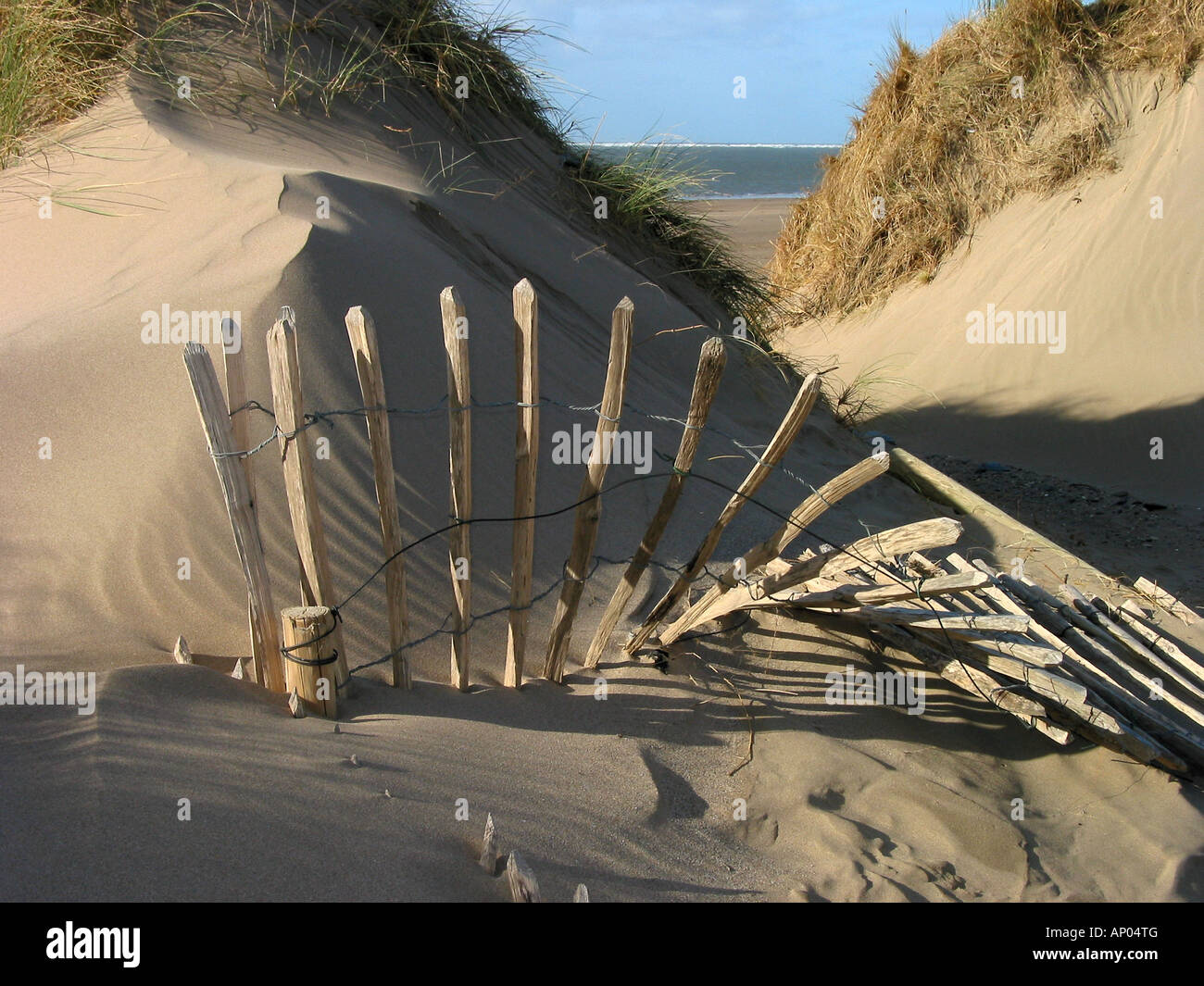 Sand Dunes with fence Stock Photo - Alamy