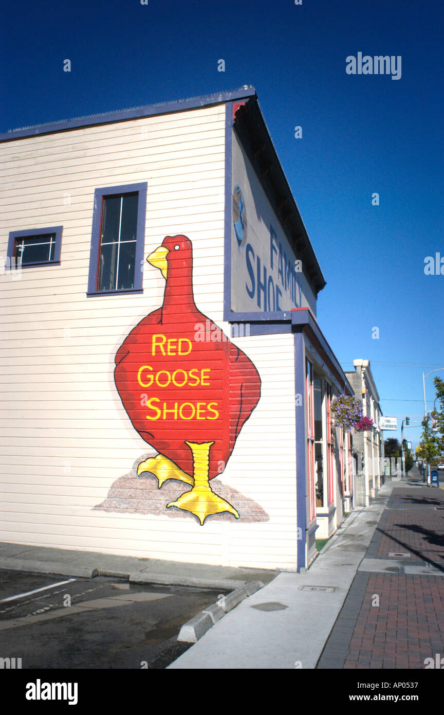 Red Goose Shoe sign on side of Building in Pacific northwest Stock ...