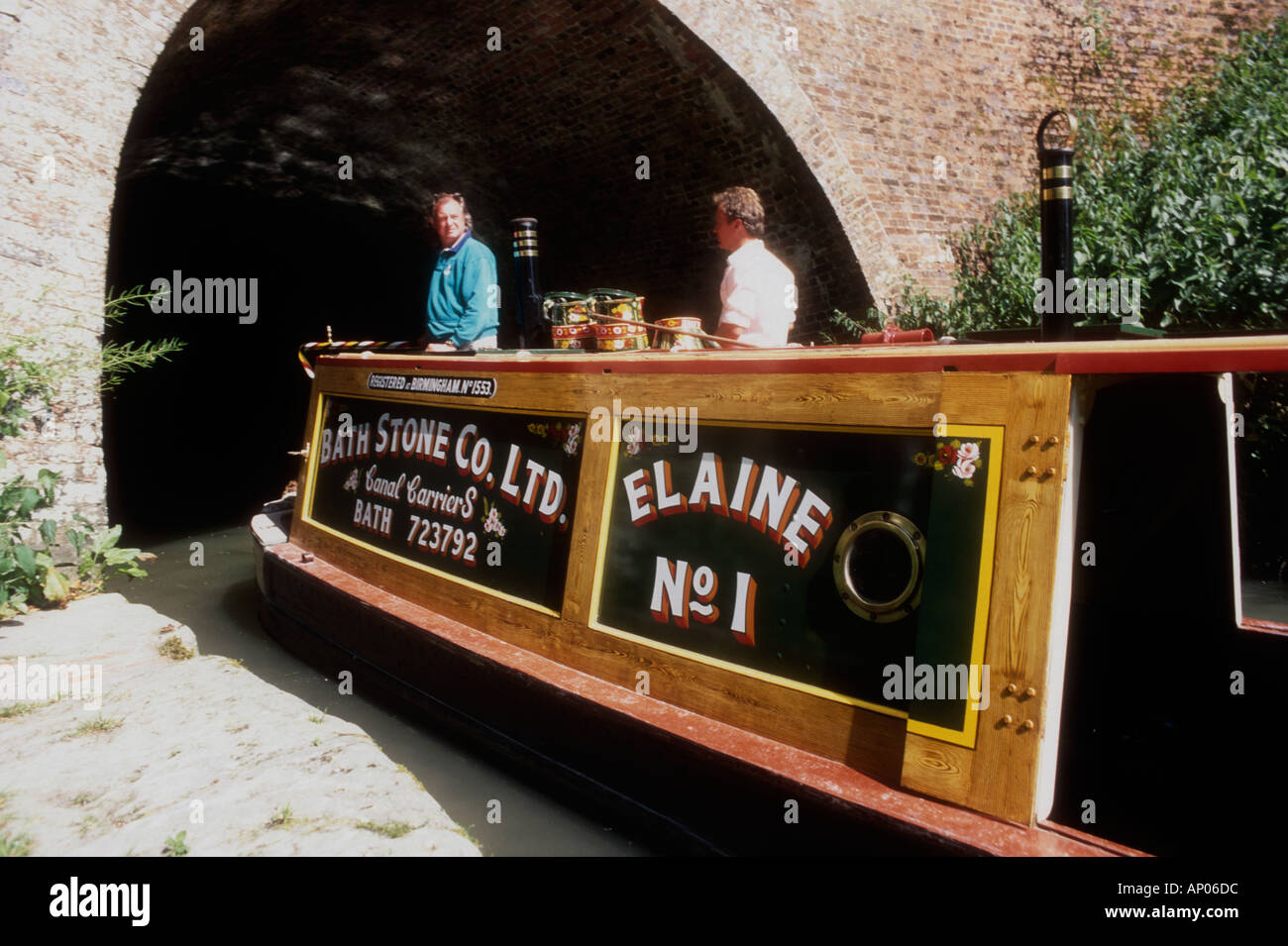 The Bath Stone narrowboat Elaine emerges from Bruce Tunnel Kennet and ...