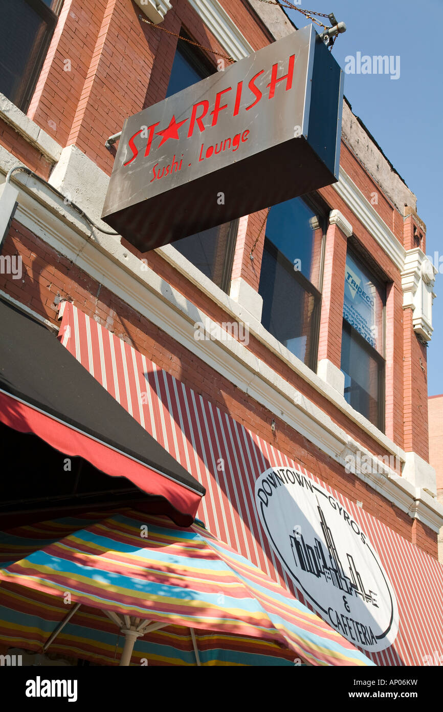 ILLINOIS Chicago Sign for sushi bar and restaurant colorful umbrella ...