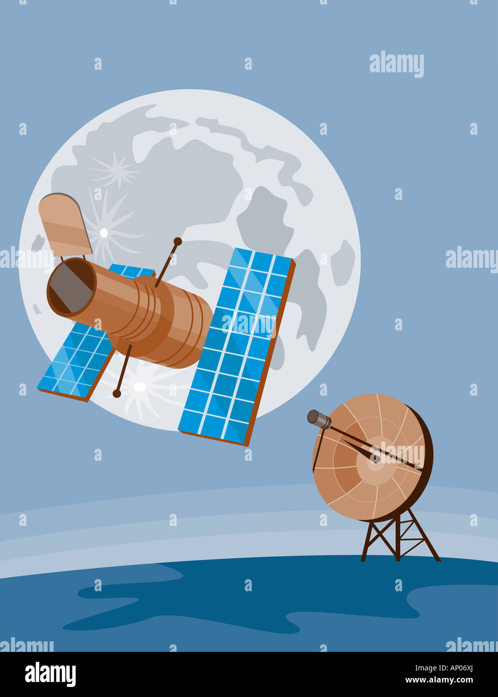 Satellite beaming a signal to an aerial dish Stock Photo - Alamy