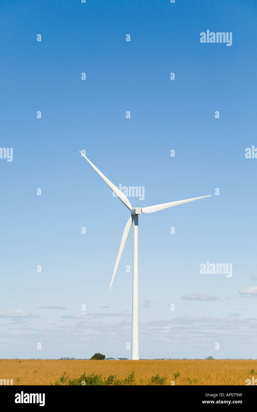 ILLINOIS Near Amboy Wind turbine in agricultural field tall white ...