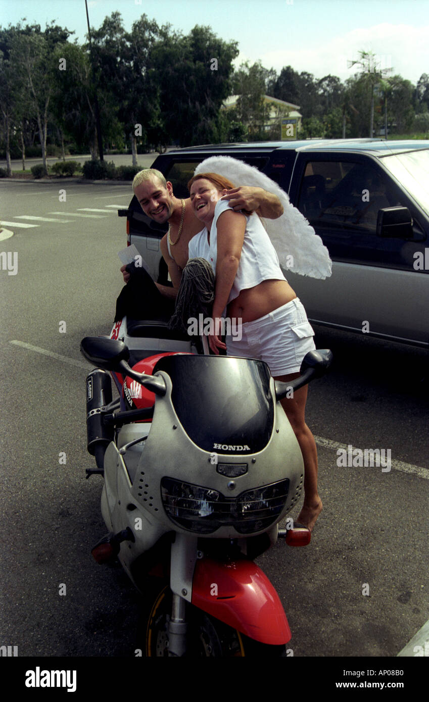 Angel series boy girl friend motor bike cycle hug kiss play fun romance ...