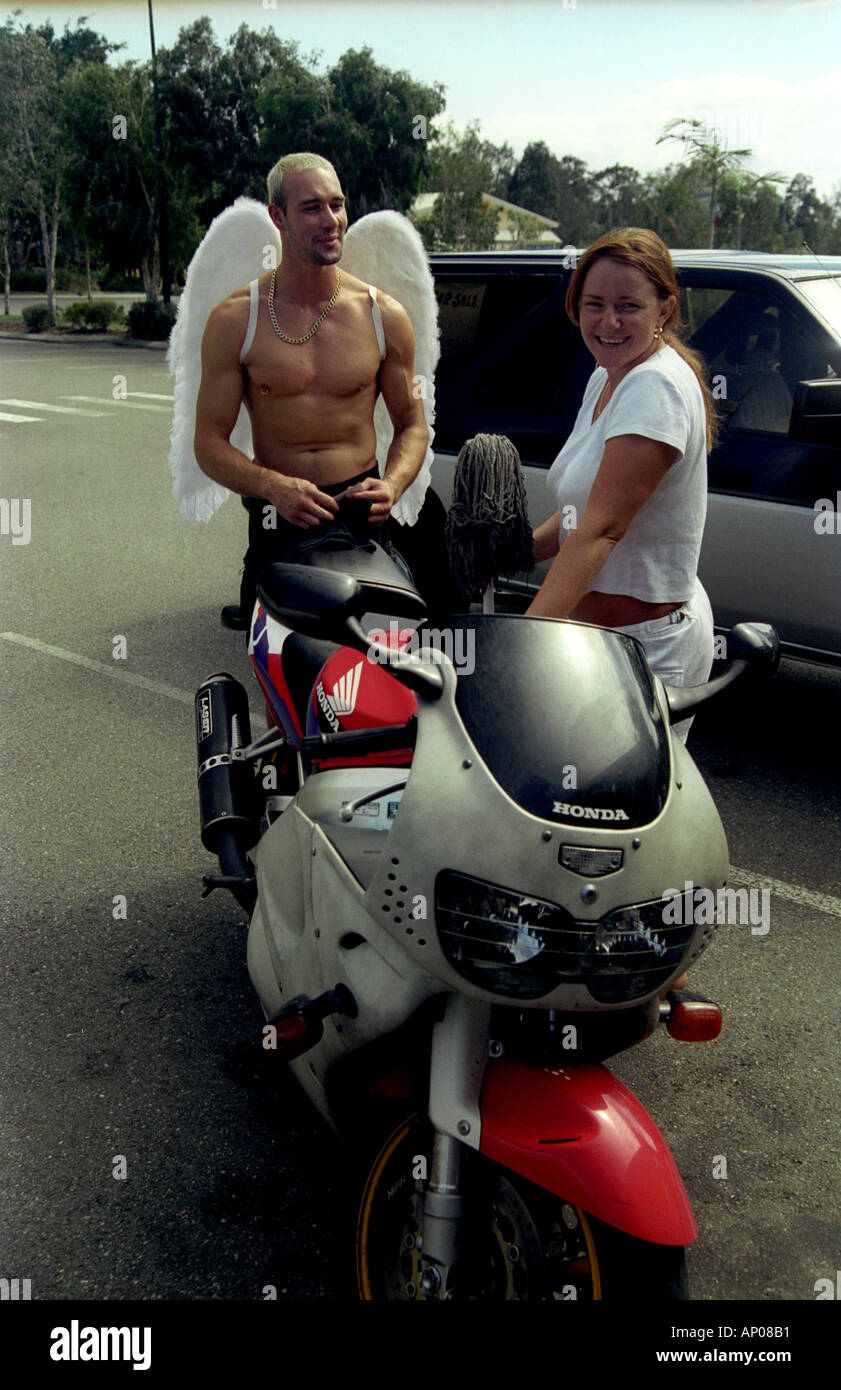 Angel series boy girl friend motor bike cycle hug kiss play fun romance ...