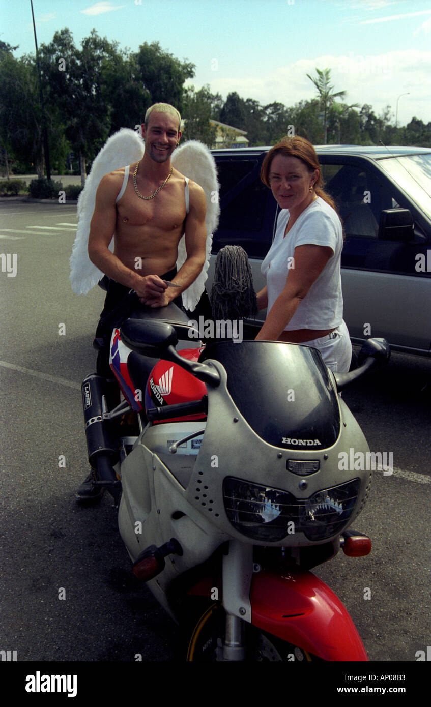 Angel series boy girl friend motor bike cycle hug kiss play fun romance ...