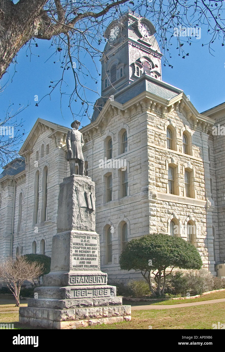 Statue of Confederate General H B Granbury in front of the Victorian ...