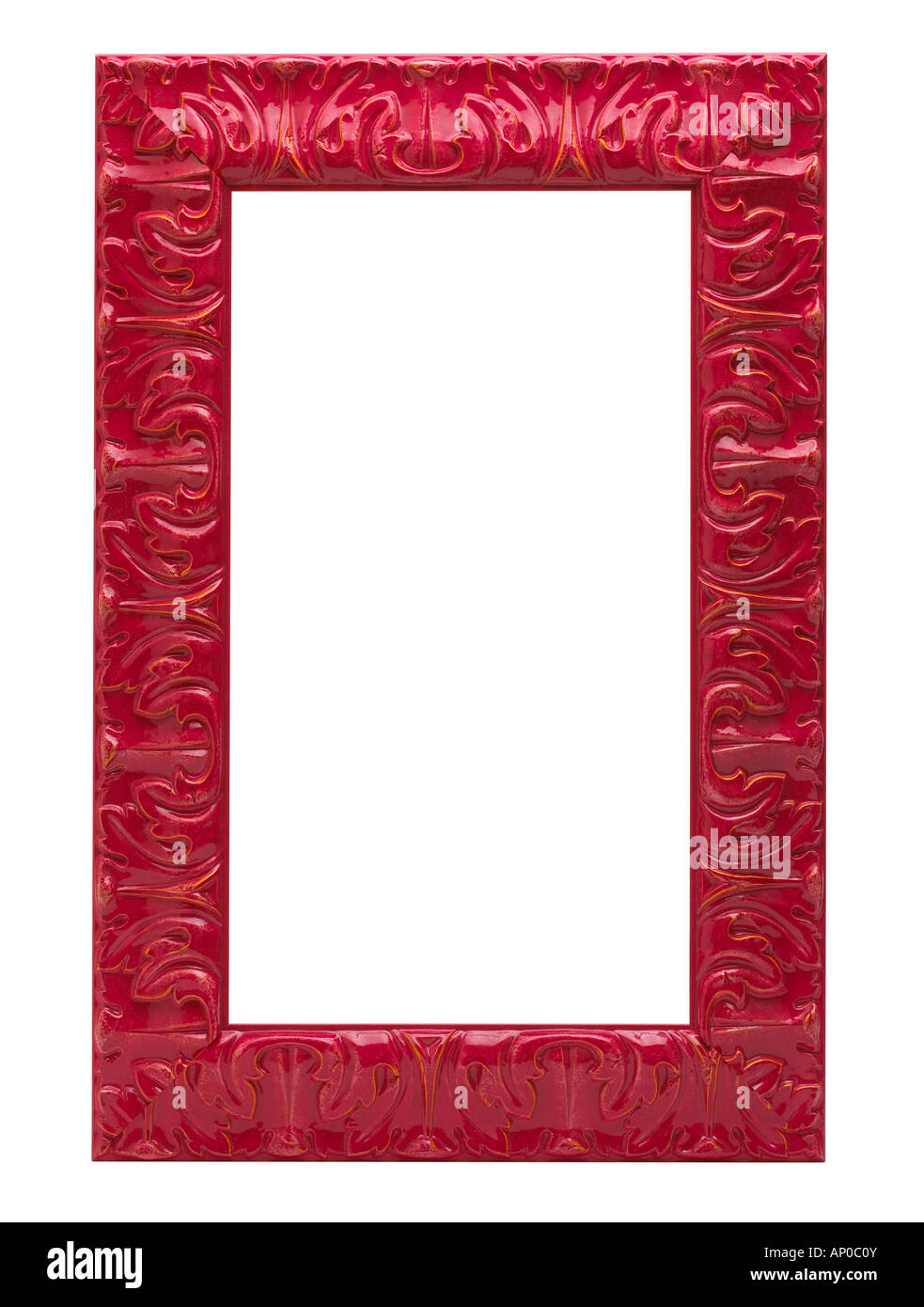 RED CARVED WOOD RECTANGULAR PICTURE FRAME ON WHITE BACKGROUND Stock ...