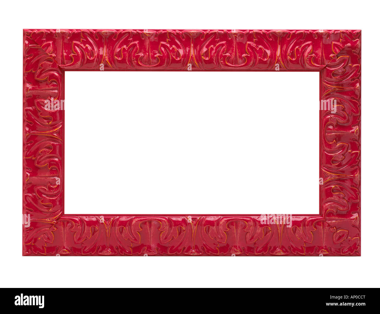 RED CARVED WOOD RECTANGULAR PICTURE FRAME ON WHITE BACKGROUND Stock ...