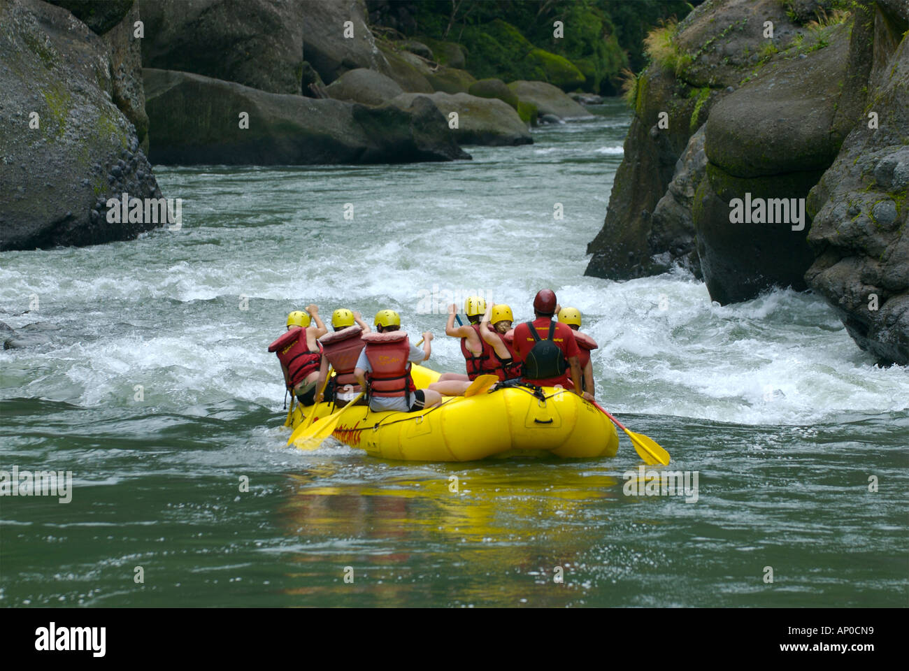 Whitewater rafters departing on a river in Costa Rica Stock Photo - Alamy
