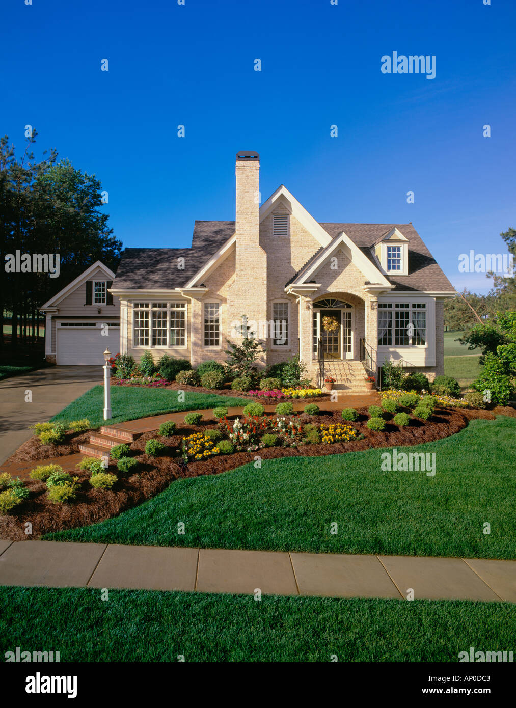 Small Light Brick Cottage Style House Beautifully Landscaped Angle View ...