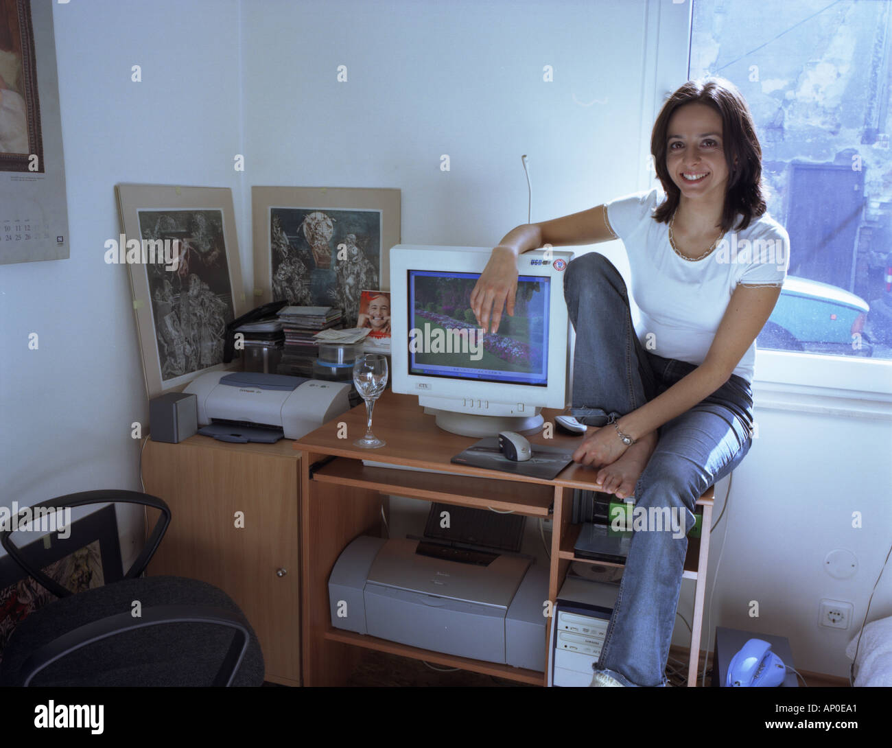 worker ,portrait, dark hair, computer, concept, color, vertical ...