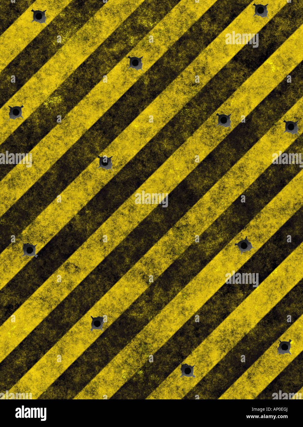 old grungy yellow hazard sign full of bullet holes Stock Photo - Alamy