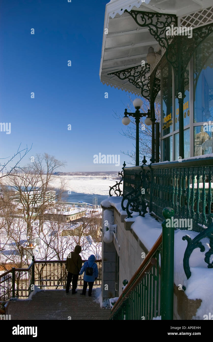 Couple observing Saint Lawrence river from Dufferin terrace during ...