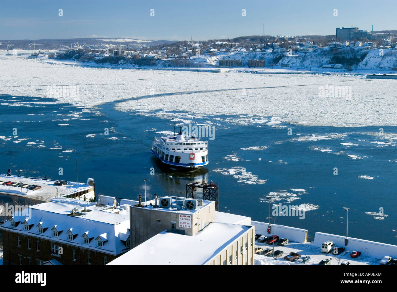 Quebec ^Levis ferry boat winter crossing of Saint Lawrence river Stock ...