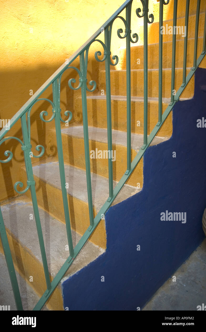 Europe, Greece, Dodecanese Islands, Rhodes: green stair guard against ...
