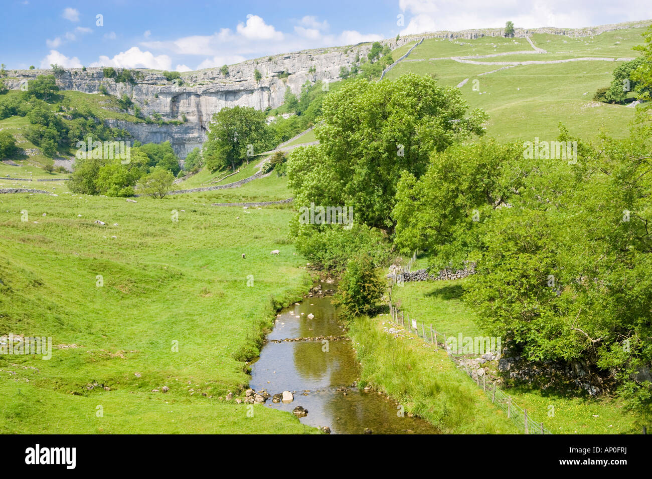 The glacial cliffs of Malham Cove in the Yorkshire Dales National Park ...
