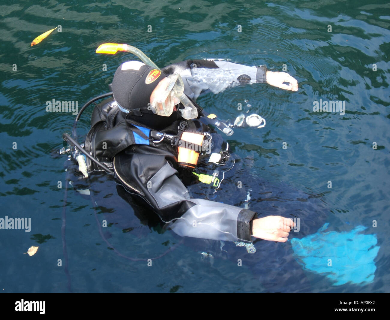 one diver in cold lake Stock Photo - Alamy