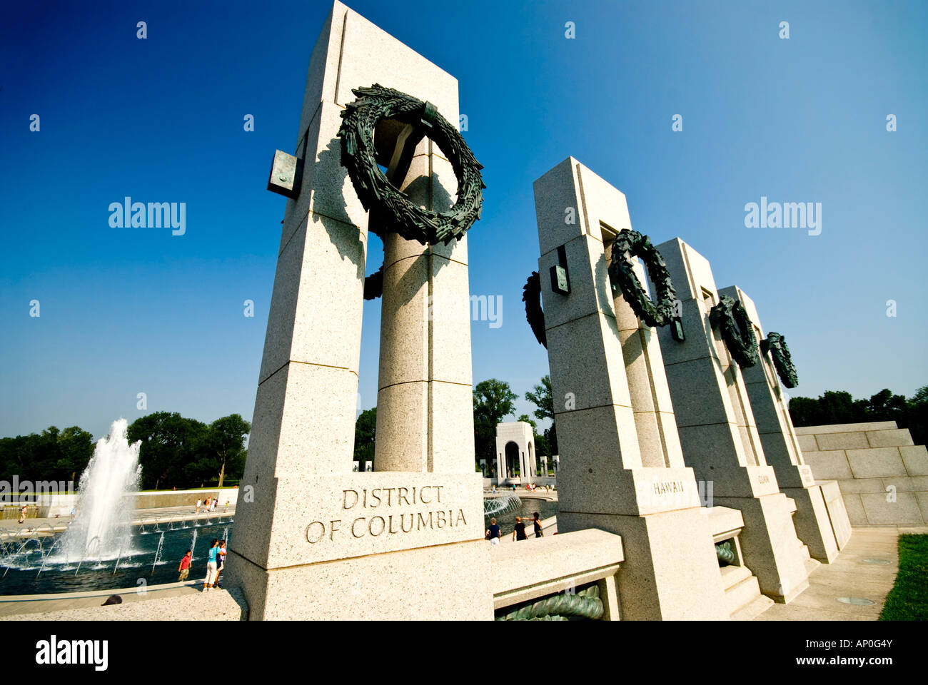 Pillars at the World War II Memorial on the National Mall Washington DC ...