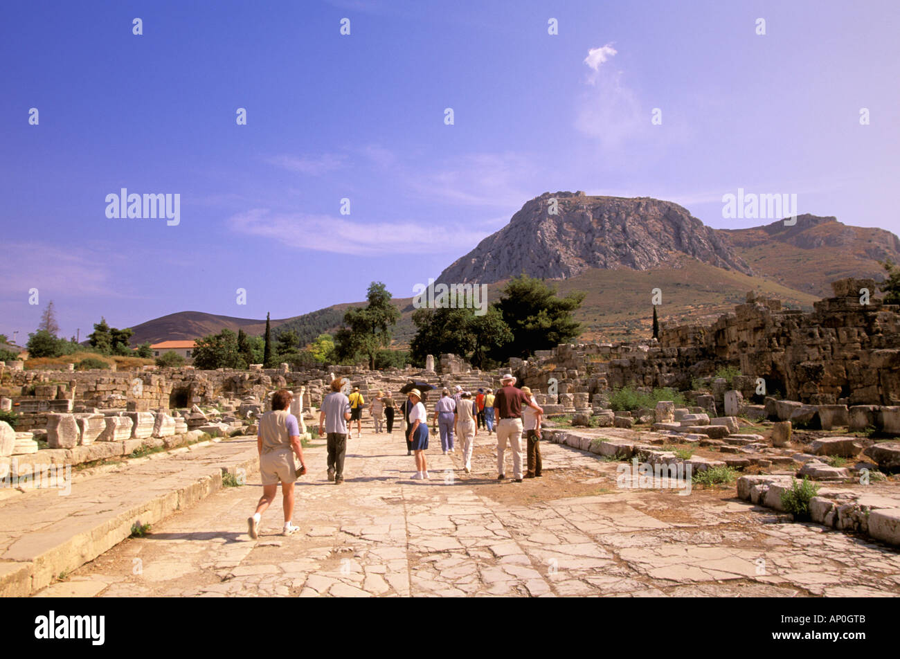 Europe, Greece, Peloponnese, Corinth. Walking along Lechaion Way Stock ...